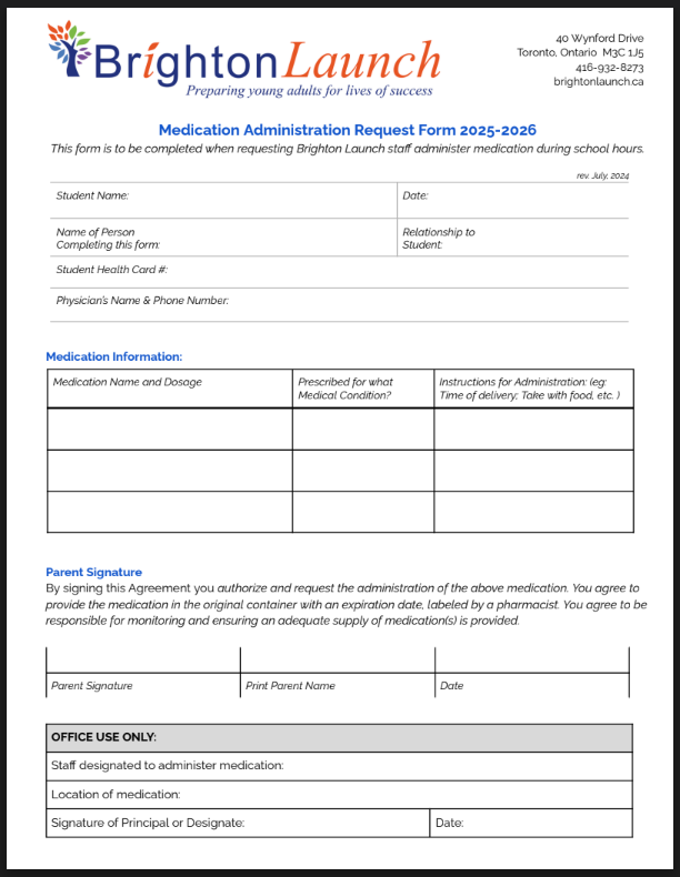 Student Medical Forms - Brighton Launch